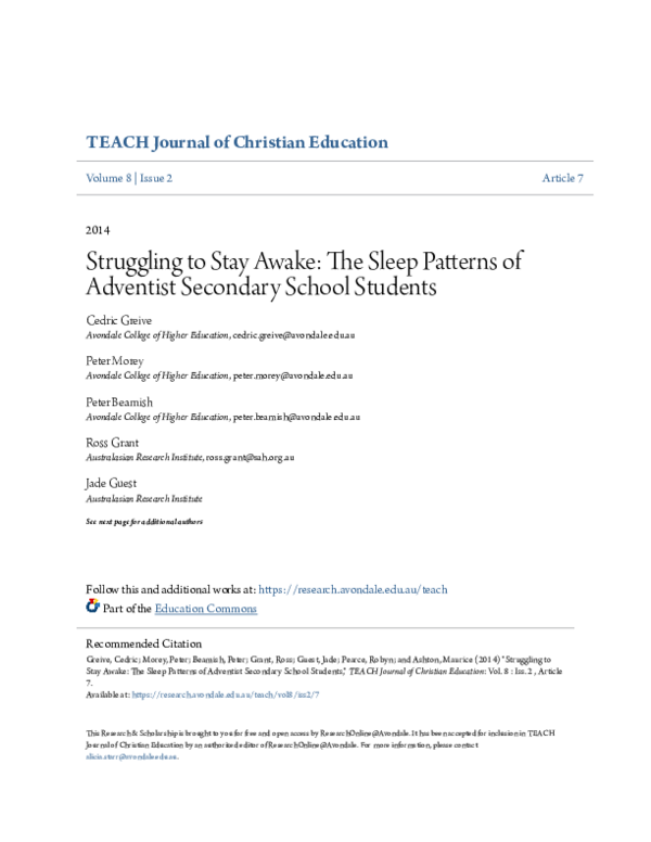 (PDF) Struggling to Stay Awake: The Sleep Patterns of Adventist ...