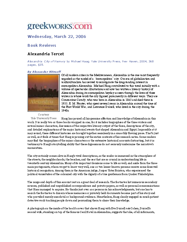 (PDF) Review: Michael Haag, Alexandria City of Memory