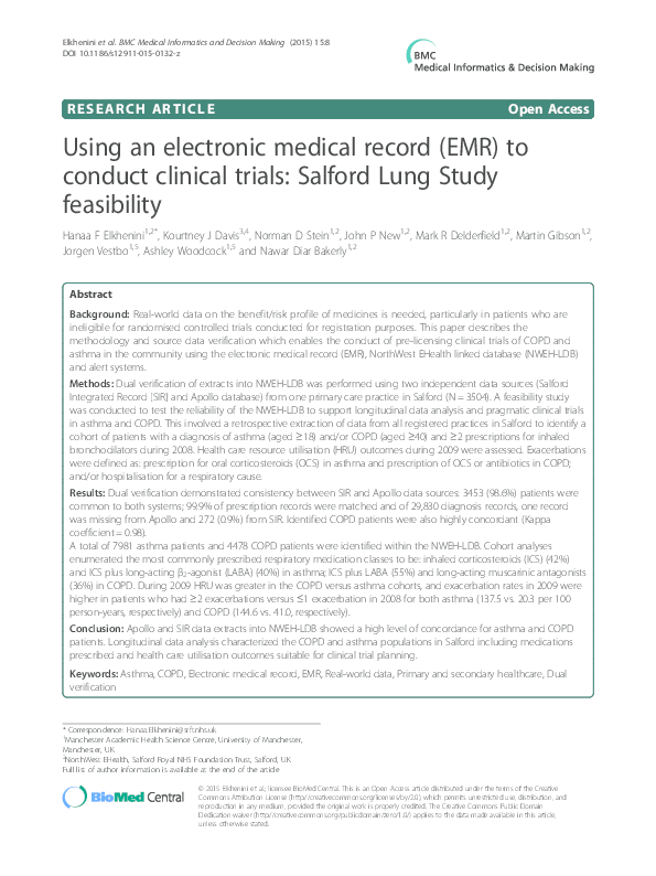 (PDF) Using an electronic medical record (EMR) to conduct clinical ...