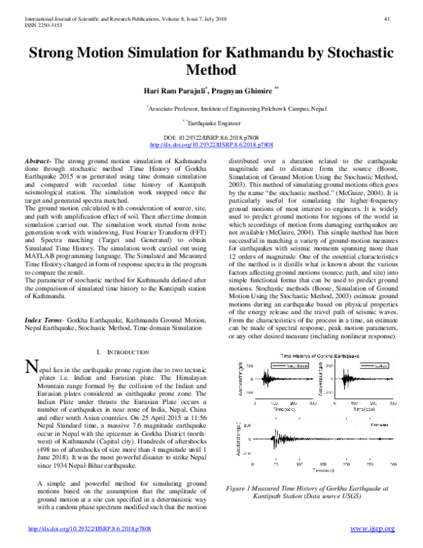 (PDF) Strong Motion Simulation for Kathmandu by Stochastic Method
