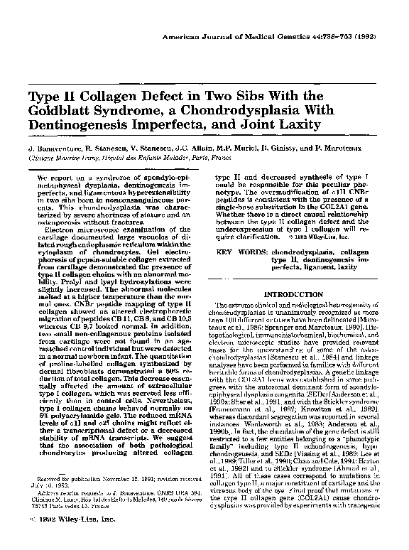 (PDF) Type II collagen defect in two sibs with the Goldblatt syndrome ...