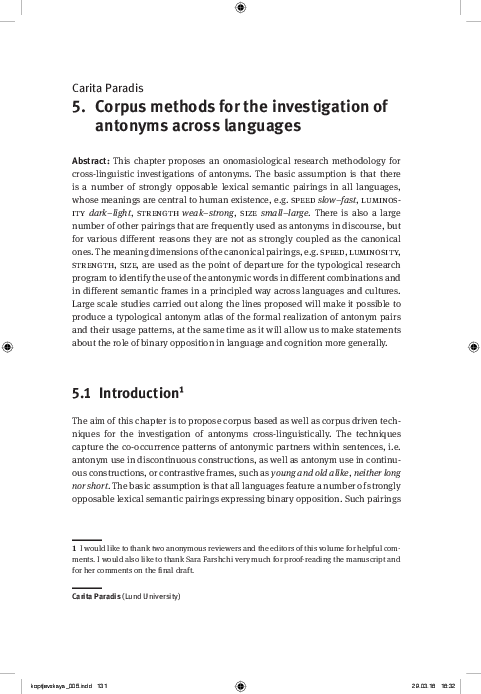 (PDF) Corpus methods for the investigation of antonyms across languages