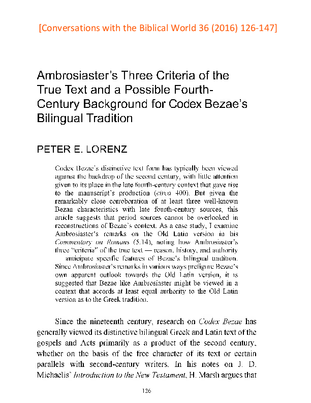 (PDF) Ambrosiaster's Three Criteria of the True Text and a Possible ...