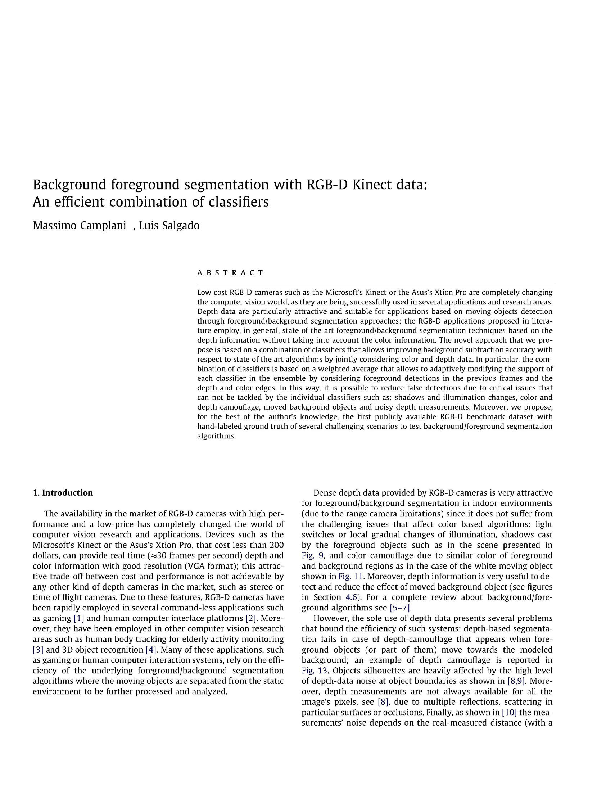Pdf Background Foreground Segmentation With Rgb D Kinect Data An Efficient Combination Of