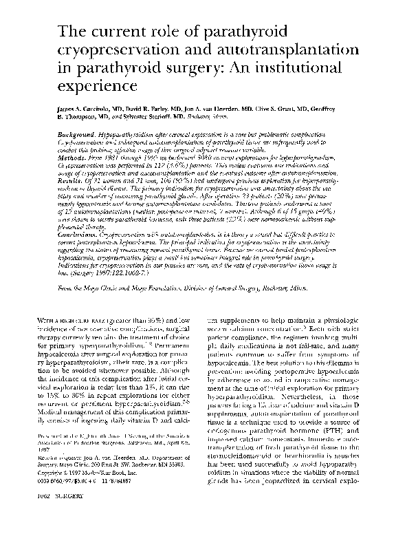 (PDF) The current role of parathyroid cryopreservation and ...