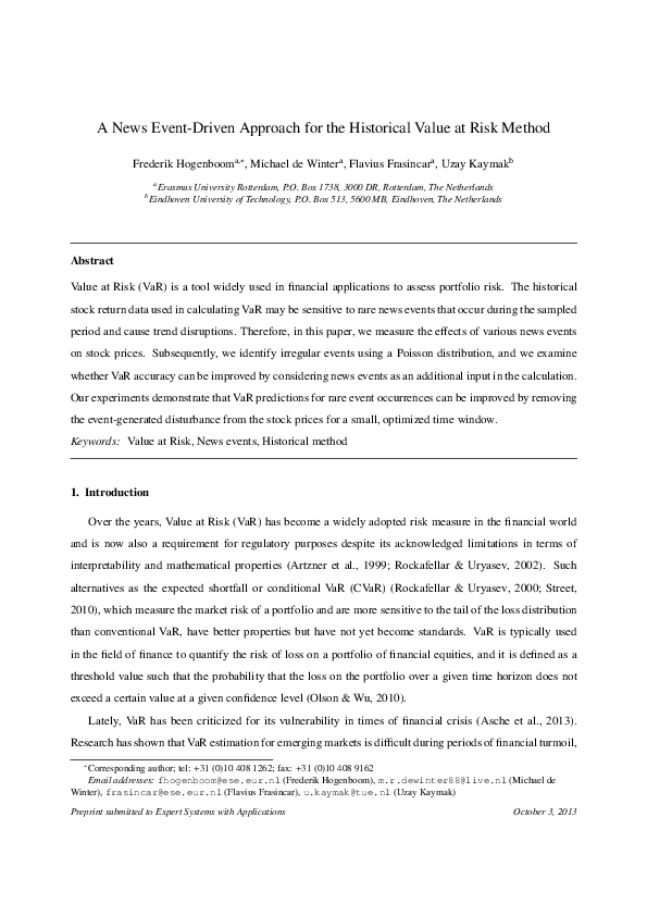 (PDF) A news event-driven approach for the historical value at risk method