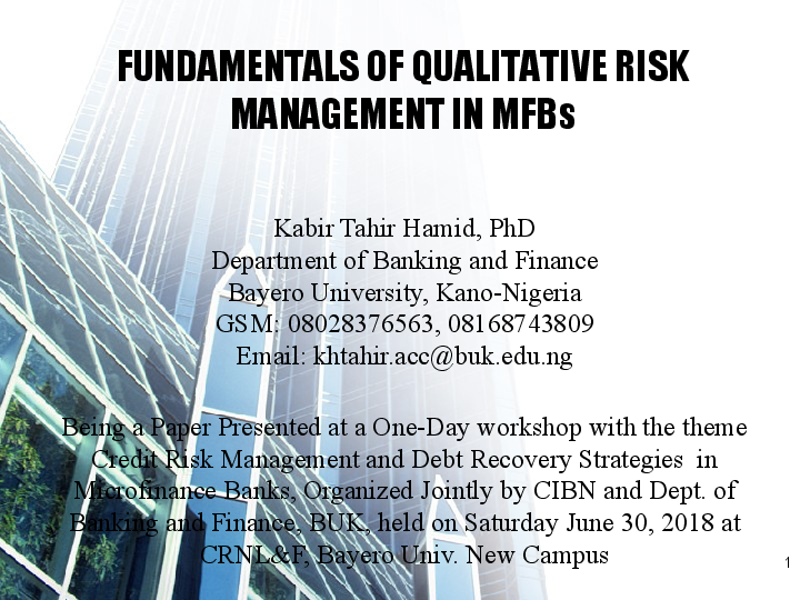 (PPT) Fundamentals of Qualitative Risk Management in Micro Finance Banks