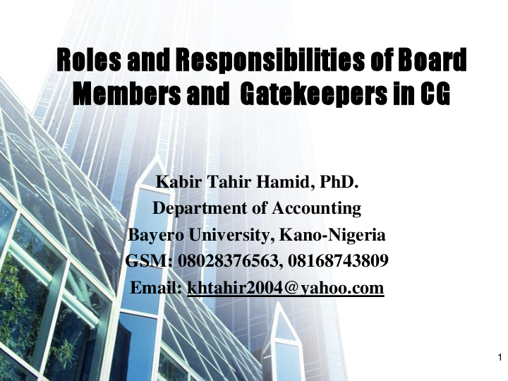 (PPT) Roles and Responsibilities of Board Members and Gatekeepers in Corporate Governance