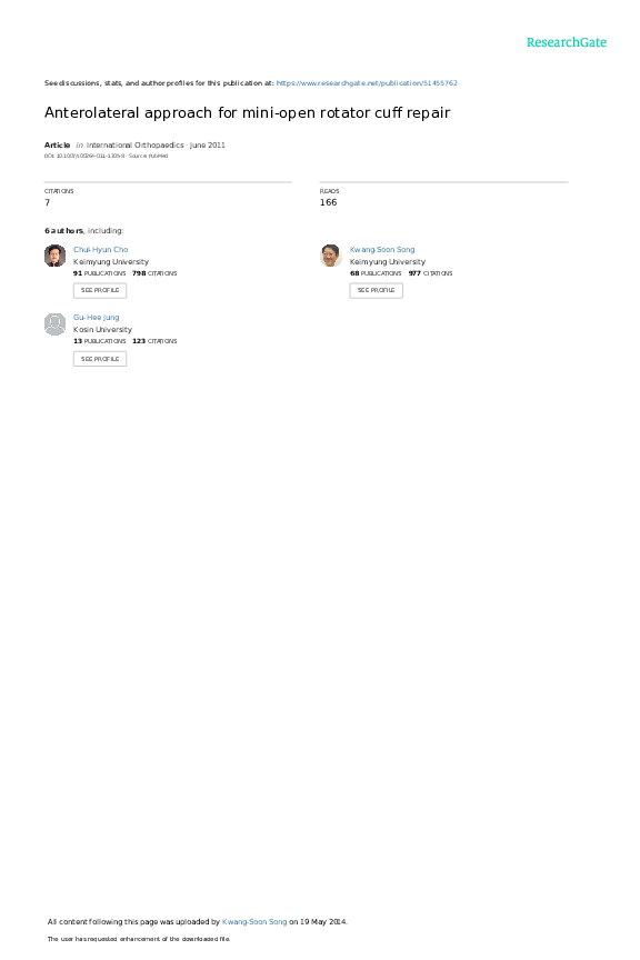 (PDF) Anterolateral approach for mini-open rotator cuff repair