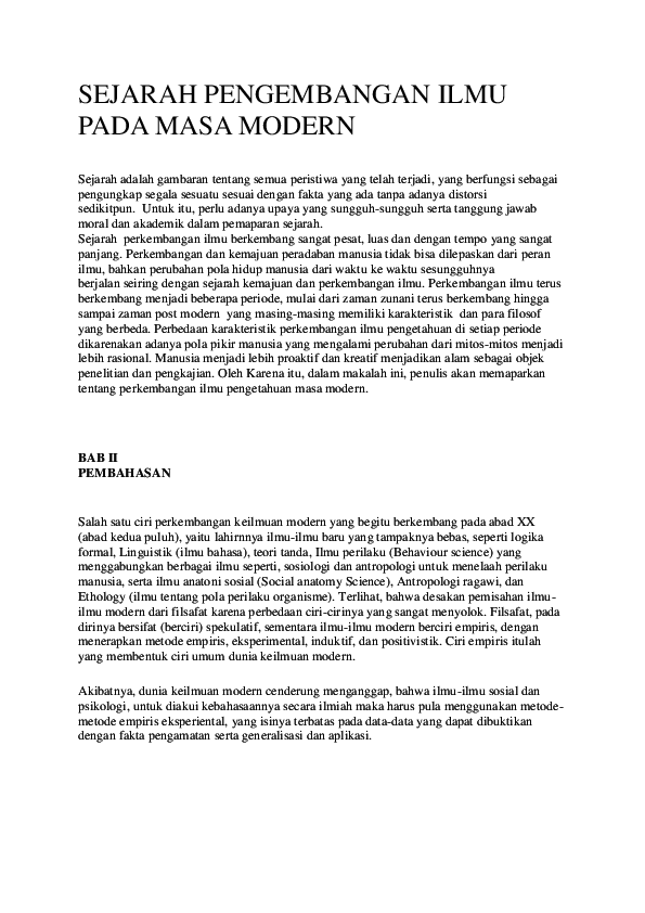 (DOC) SEJARAH PENGEMBANGAN ILMU PADA MASA MODERN