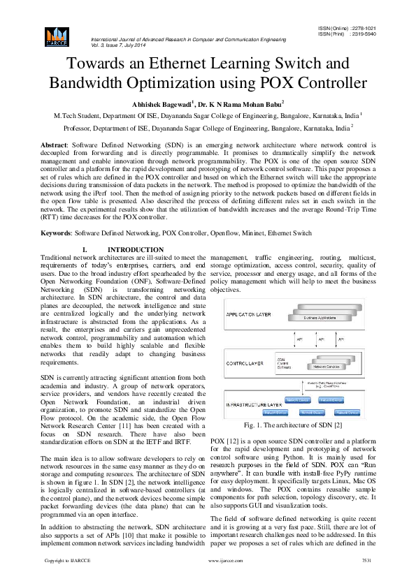 (PDF) Towards an Ethernet Learning Switch and Bandwidth Optimization using POX Controller