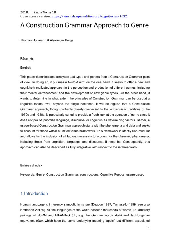 (PDF) A Construction Grammar Approach to Genre