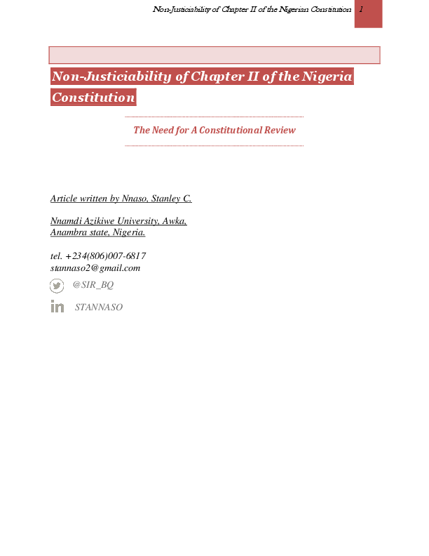 (PDF) Non-Justiciability of Chapter II of the Nigeria Constitution The ...