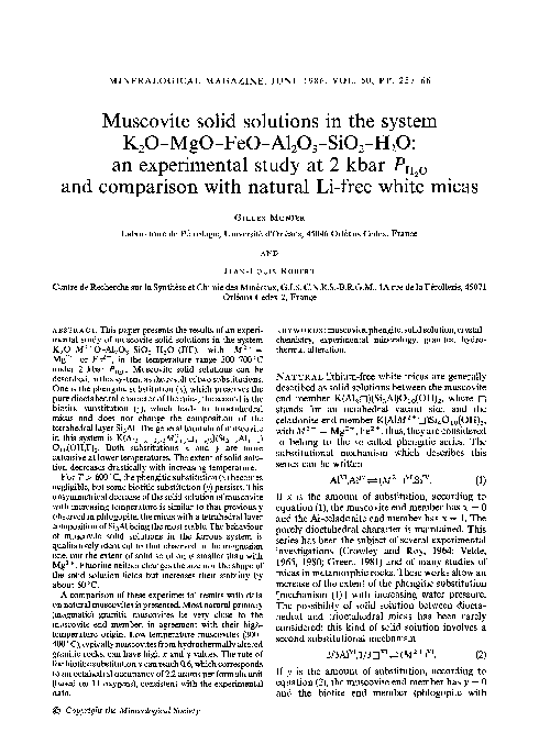 (PDF) Muscovite solid solutions in the system K20-MgO-FeO-A1203-SiO2 ...