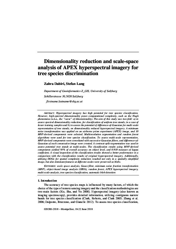 Pdf Dimensionality Reduction And Scale Space Analysis Of Apex