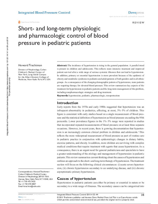 Short- and long-term physiologic and pharmacologic control of blood ...