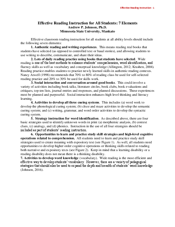 (PDF) EFFECTIVE READING INSTRUCTION FOR ALL STUDENTS: 7 ESSENTIAL ELEMENTS.
