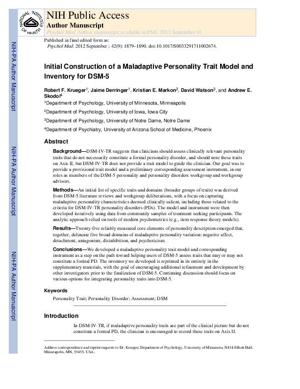 (PDF) Initial construction of a maladaptive personality trait model and ...