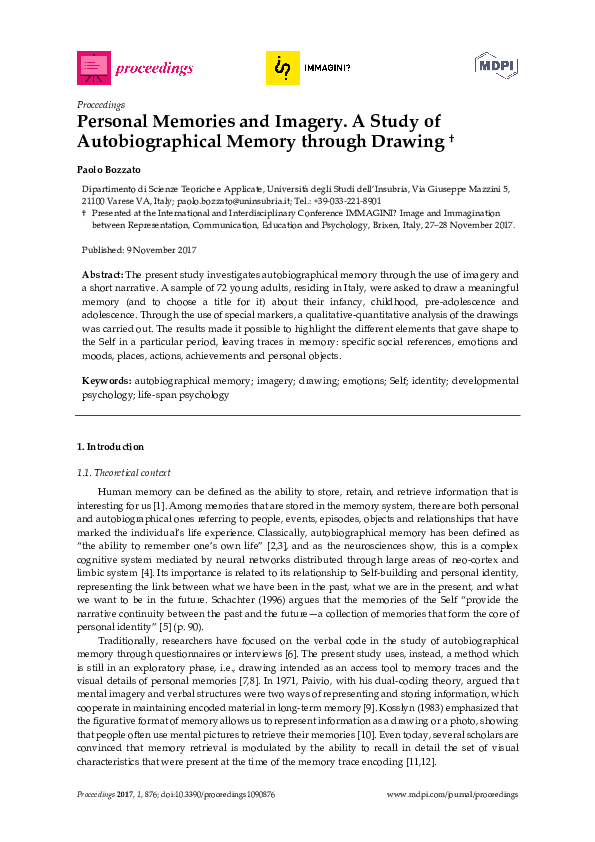 (PDF) Personal Memories and Imagery. A Study of Autobiographical Memory ...