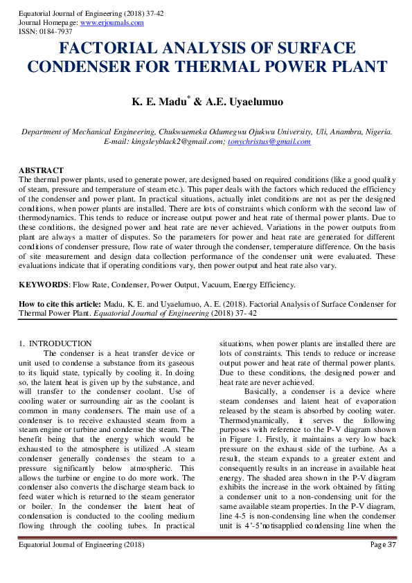 (PDF) FACTORIAL ANALYSIS OF SURFACE CONDENSER FOR THERMAL POWER PLANT