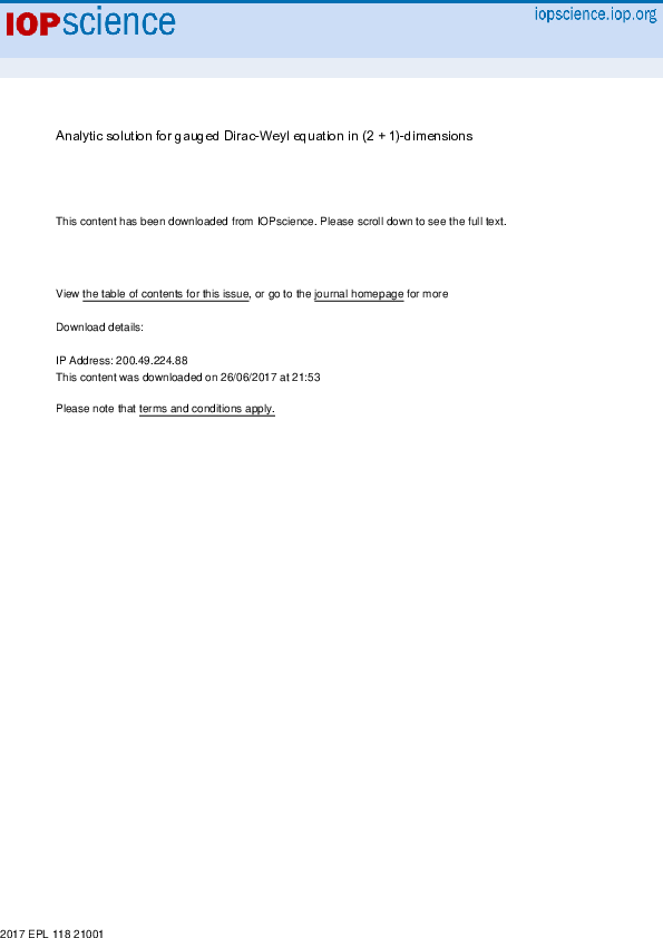 (PDF) Analytic solution for gauged Dirac-Weyl equation in (2 + 1 ...