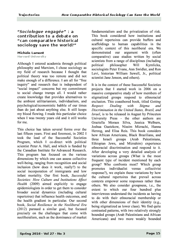 (PDF) “Sociologue engagée” : a contribution to a debate on “can ...