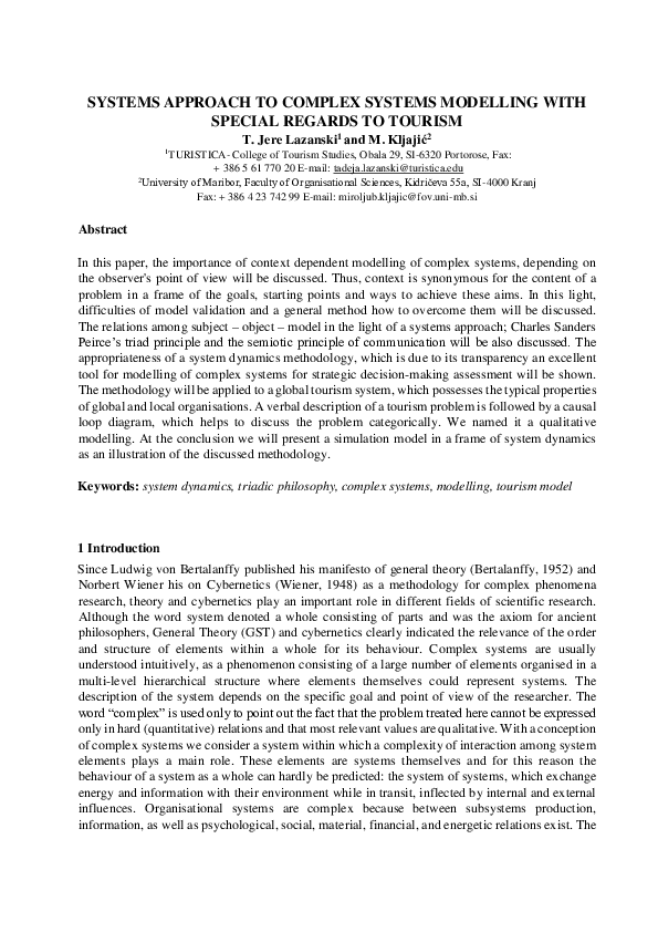 Pdf Systems Approach To Complex Systems Modelling With Special