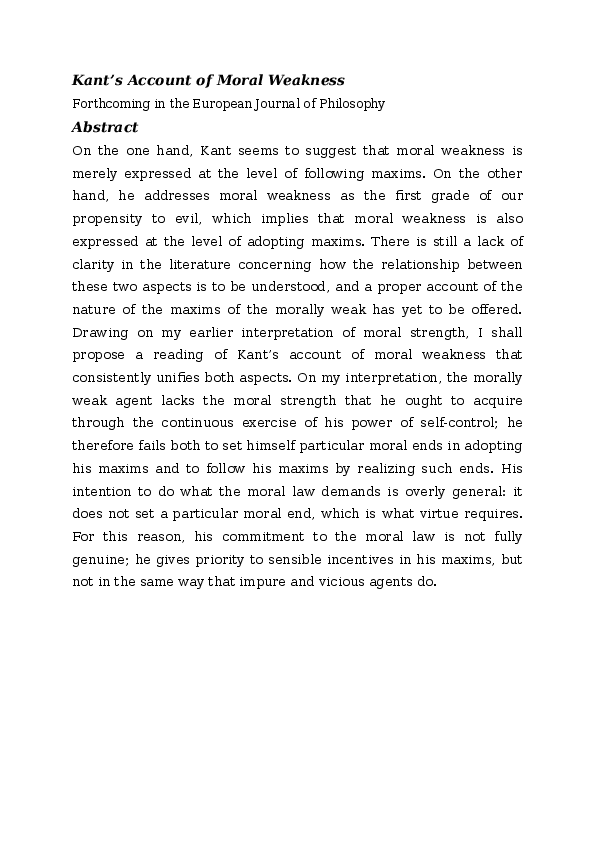 (DOC) Kant's Account of Moral Weakness