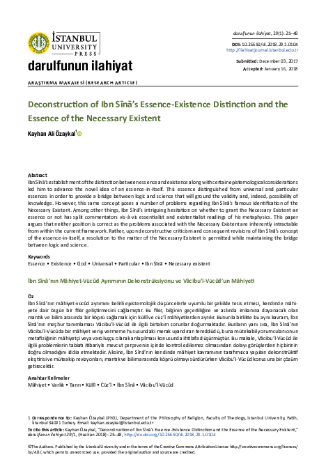 (PDF) Deconstruction of Ibn Sīnā's Essence-Existence Distinction and ...