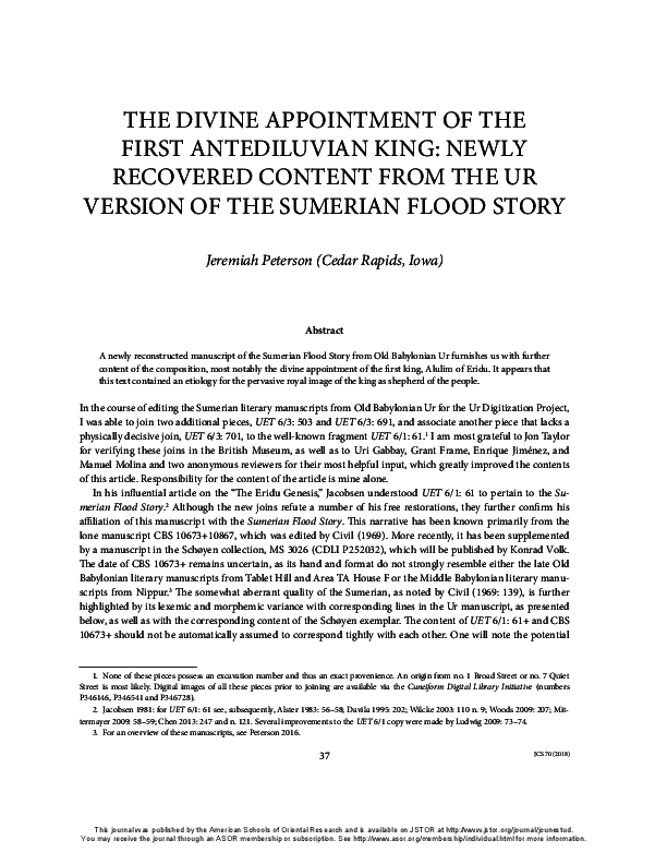 (PDF) THE DIVINE APPOINTMENT OF THE FIRST ANTEDILUVIAN KING: NEWLY ...