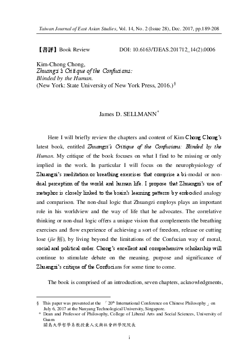 (PDF) Review of KC Chong's Zhuangz's critique of the Confucians 2017