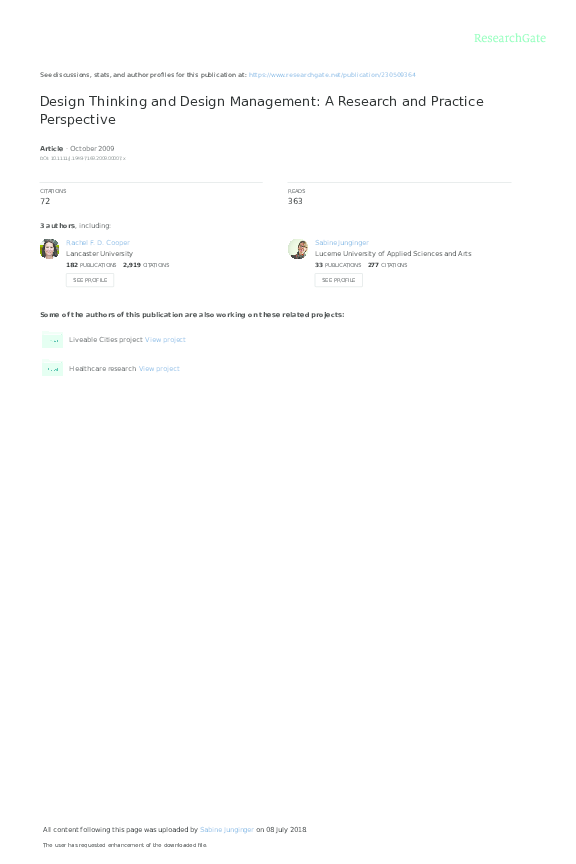 (PDF) Design Thinking and Design Management: A Research and Practice ...