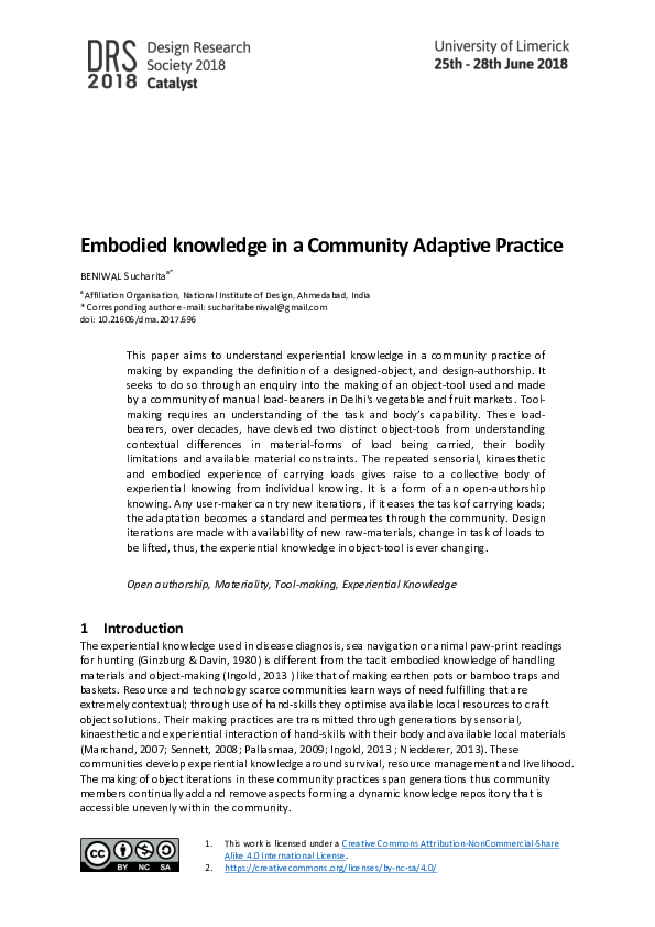 (PDF) Embodied knowledge in a Community Adaptive Practice