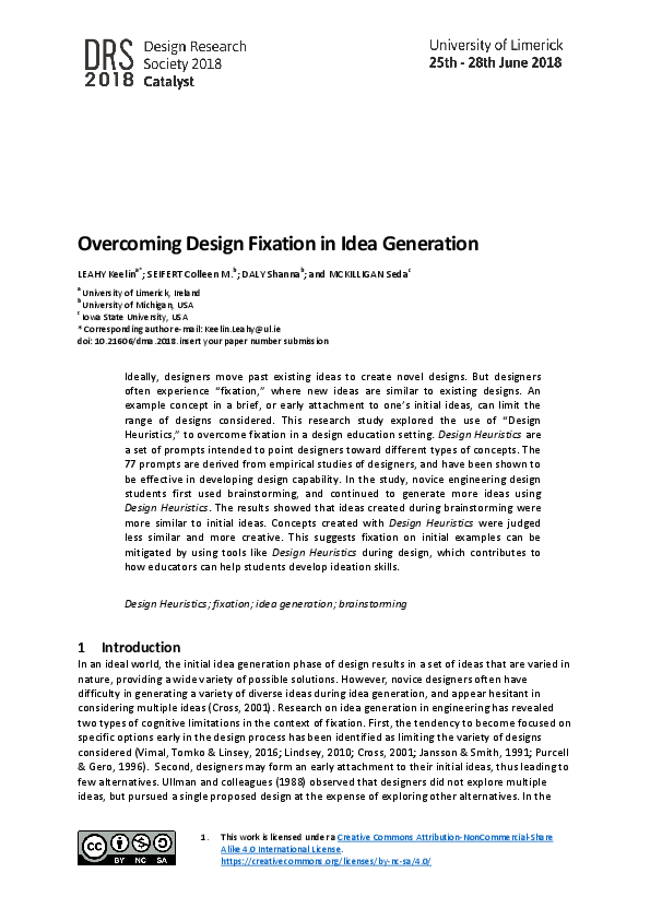 (PDF) Overcoming Design Fixation in Idea Generation
