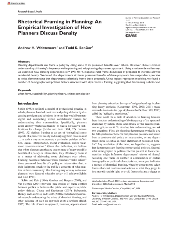 (PDF) Rhetorical Framing in Planning: An Empirical Investigation of How ...