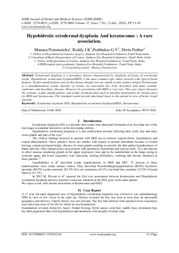 (PDF) Hypohidrotic ectodermal dysplasia And keratoconus : A rare association