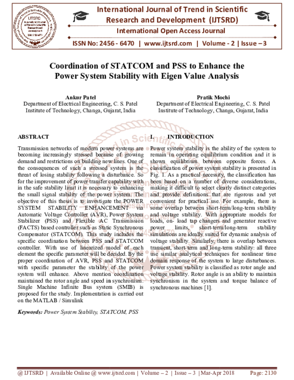 (PDF) Coordination of STATCOM and PSS to Enhance the Power System Stability with Eigen Value ...