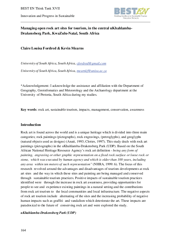 (PDF) Managing open rock art sites for tourism, in the central ...