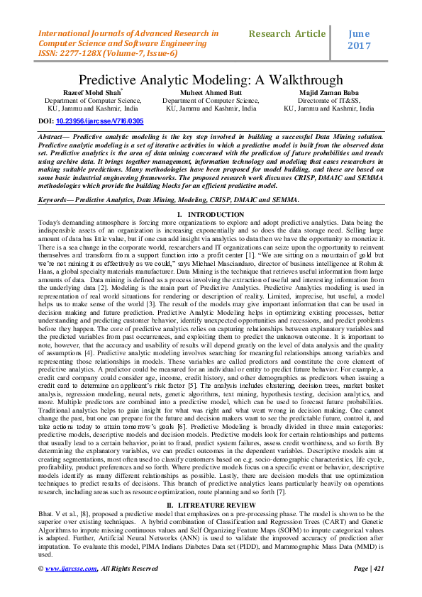 (PDF) Predictive Analytic Modeling: A Walkthrough