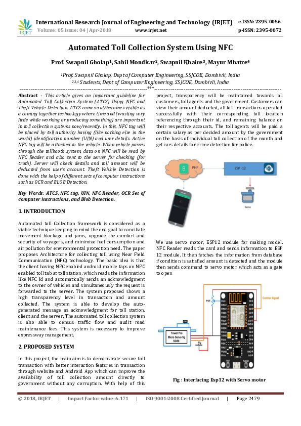 (PDF) IRJET- Automated Toll Collection System using NFC