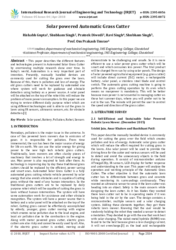 (PDF) Solar powered Automatic Grass Cutter