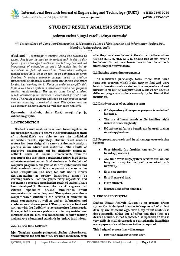 (PDF) STUDENT RESULT ANALYSIS SYSTEM