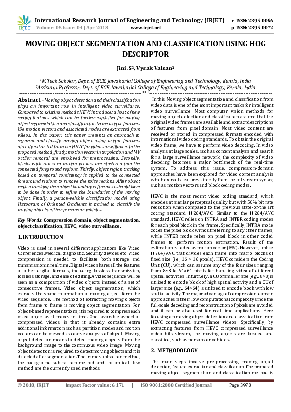 (PDF) IRJET-VMoving Object Segmentation and Classification using Hog ...
