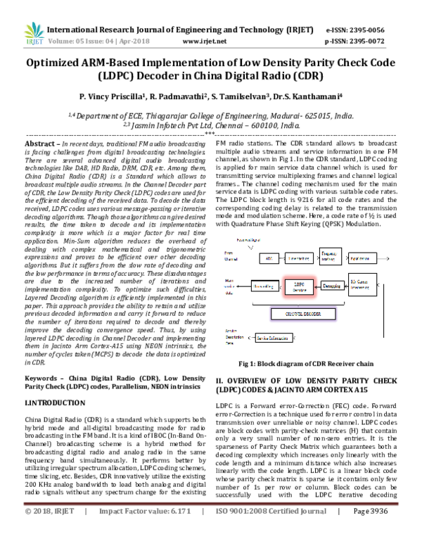 Pdf Arm Based Optimized Ldpc Decoder For Cdr