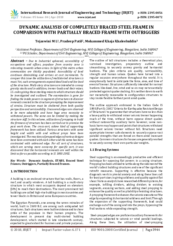 Pdf Dynamic Analysis Of Completely Braced Steel Frame In Comparison With Partially Braced