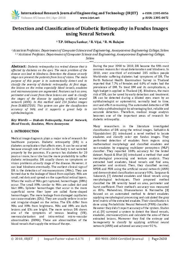 (PDF) Detection and Classification of Diabetic Retinopathy in Fundus Images using Neural Network