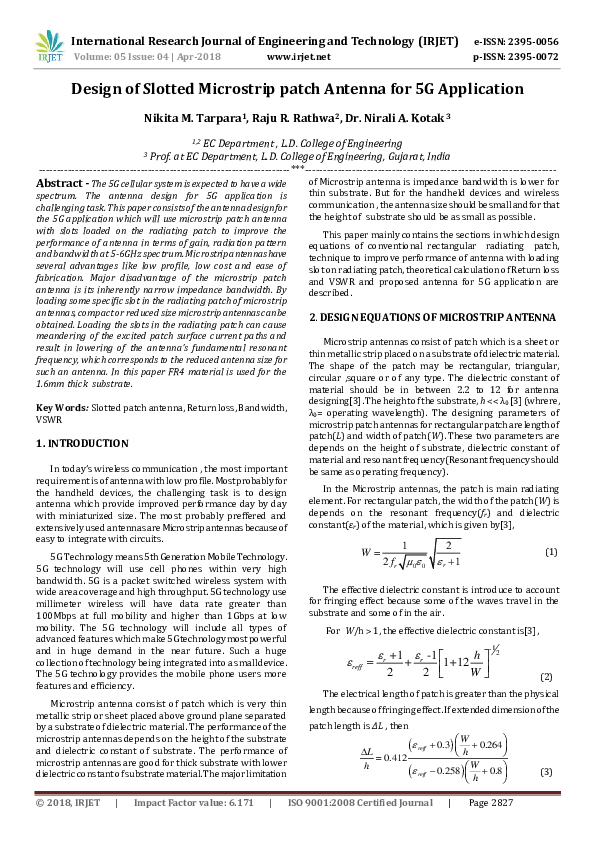 (PDF) Design of Slotted Microstrip patch Antenna for 5G Application