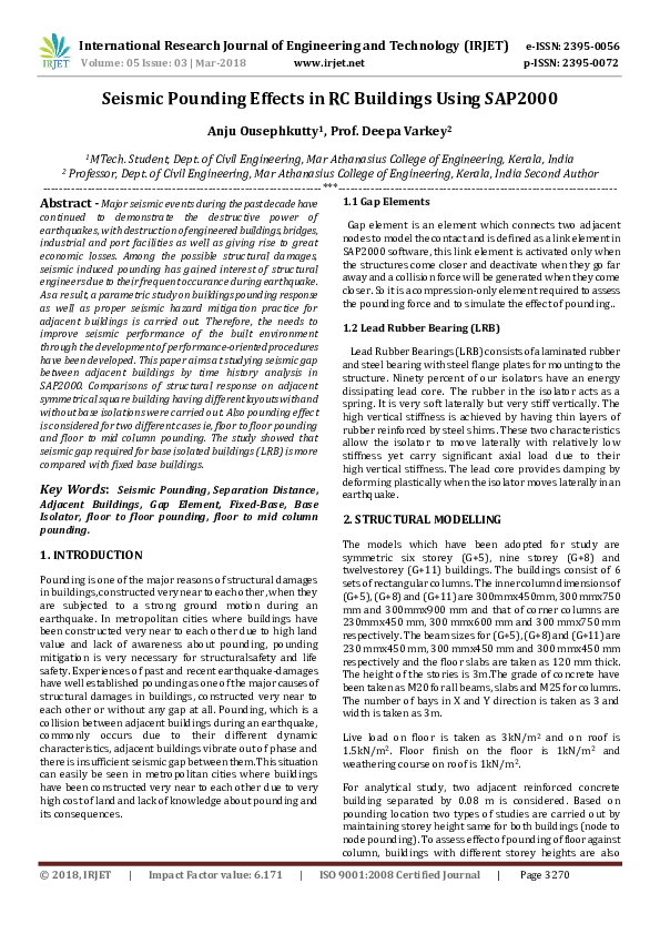 (PDF) Seismic Pounding Effects in RC Buildings Using SAP2000