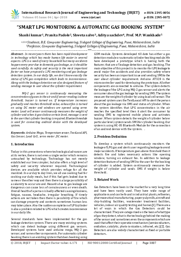 (PDF) " SMART LPG MONITORING & AUTOMATIC GAS BOOKING SYSTEM