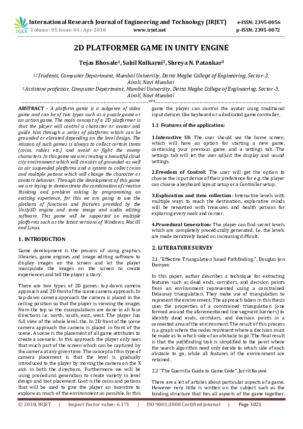 (PDF) 2D PLATFORMER GAME IN UNITY ENGINE